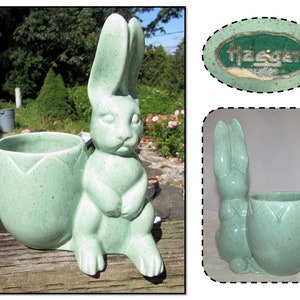 Vintage Speckled Celadon Green Ceramic Bunny Rabbit Planter by - Etsy