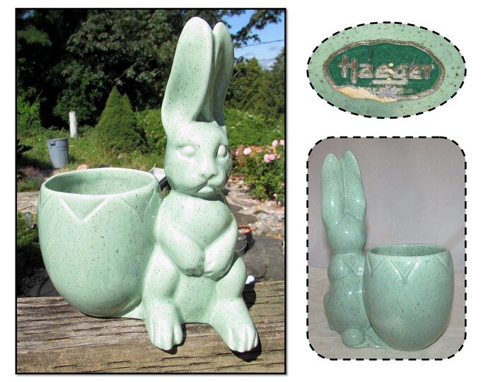 Vintage Speckled Celadon Green Ceramic Bunny Rabbit Planter by Haeger ...