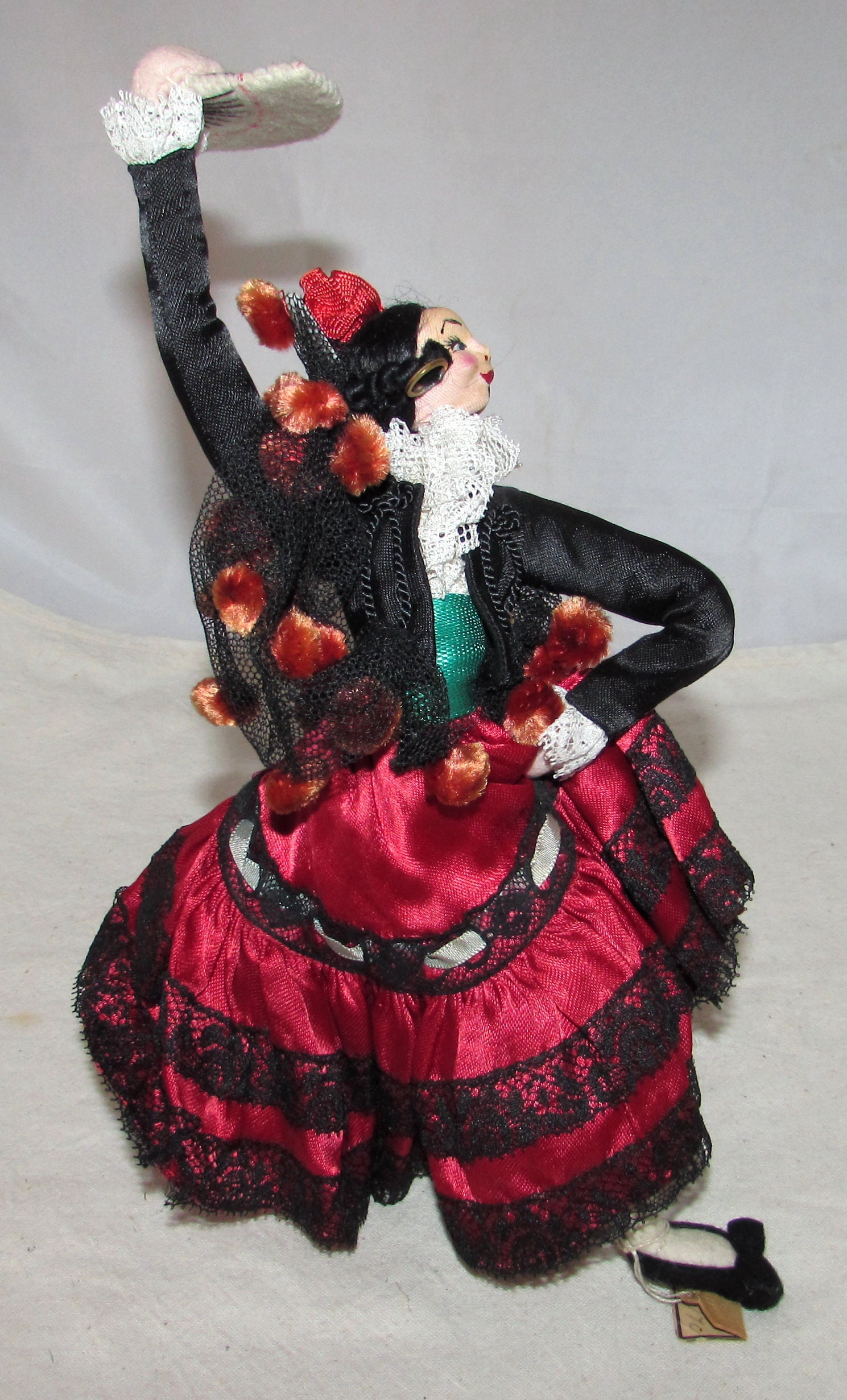 Vintage Spanish Flamenco Dancer Cloth Doll in Red & Black Dress by ...