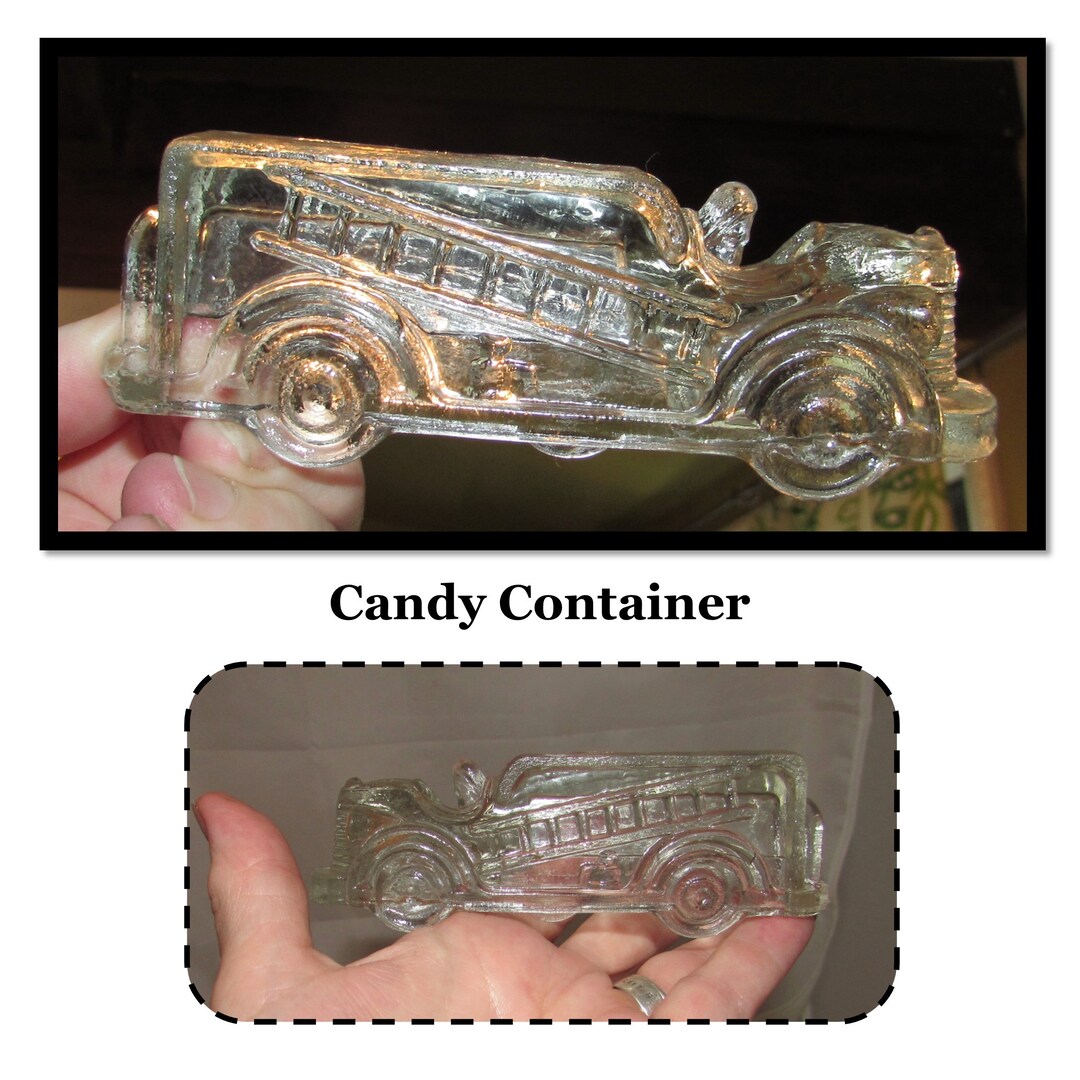 Vintage Clear Glass Fire Engine Candy Container - Etsy