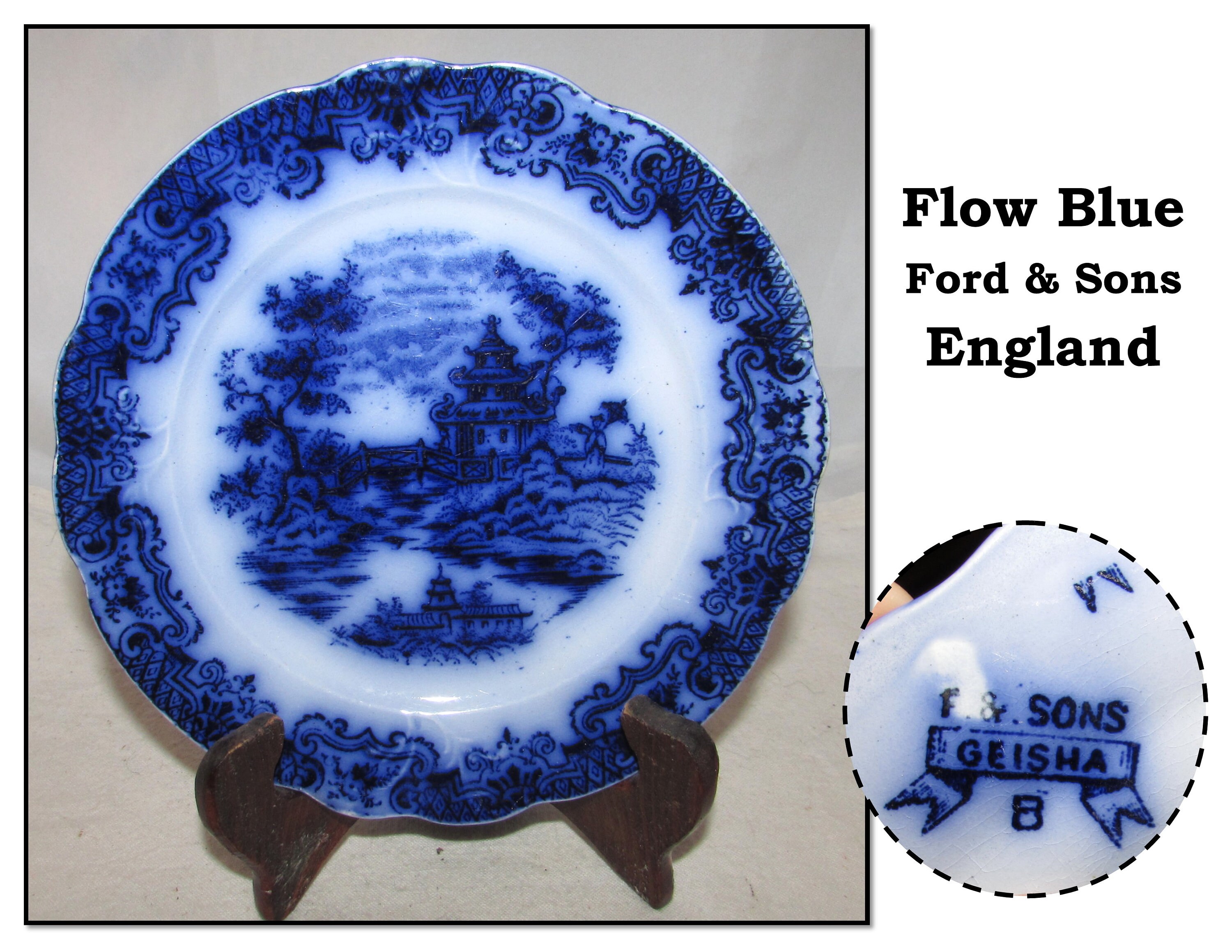 Antique Flow Blue Luncheon fabulous Plate Johnson