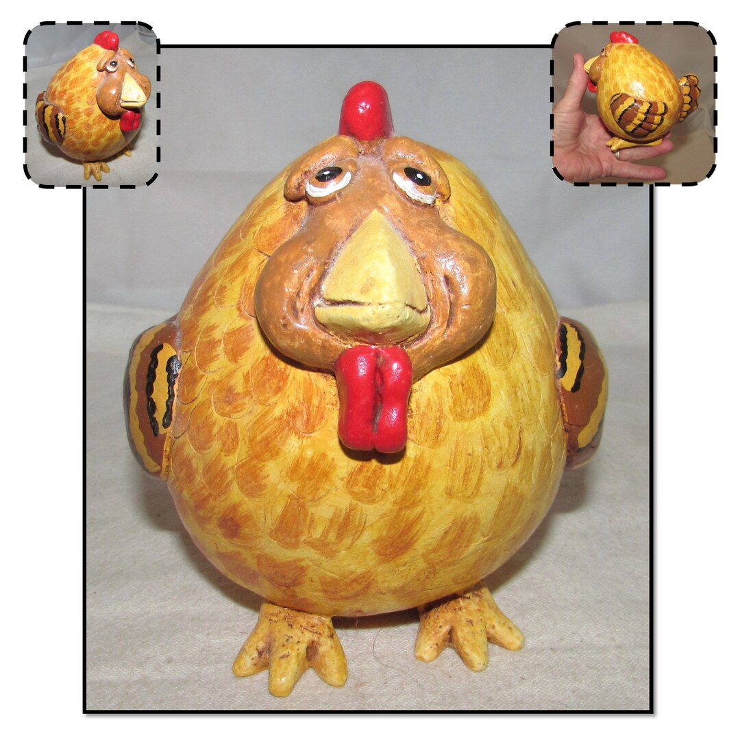 Vintage 1997 Hand Painted Gourd Chicken Hen by Enesco for Vicki Thomas ...