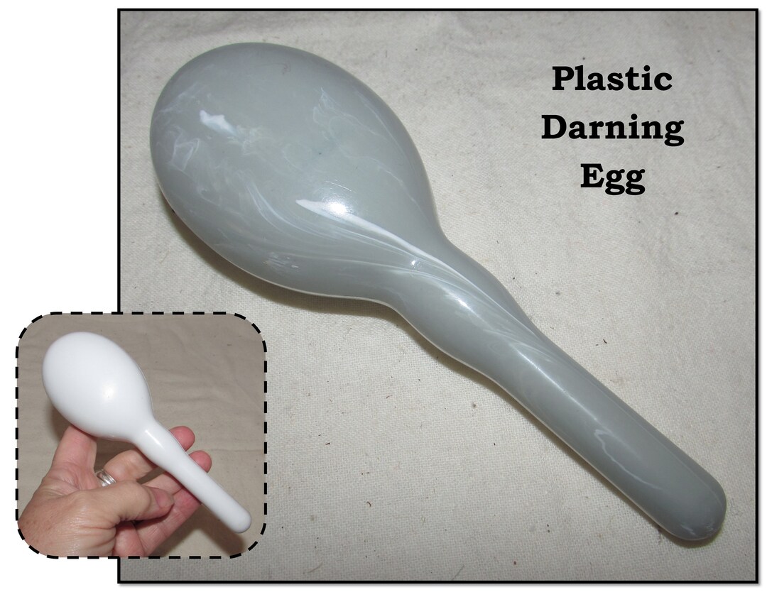 Vintage Gray & White Marbled Plastic Darning Egg With Handle, Sewing ...