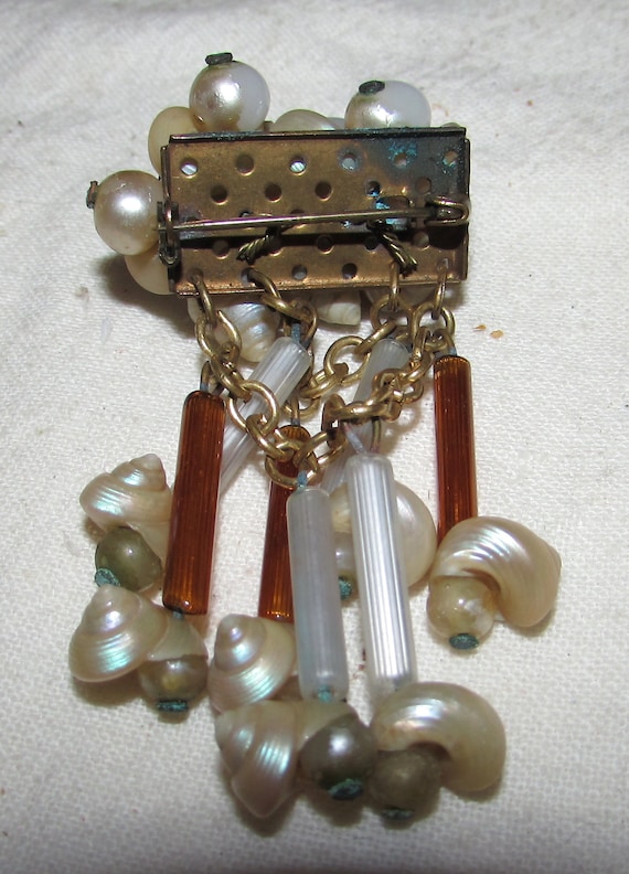 Antique Dangly Mini Shells with Long Glass Bugle Bead… - Gem