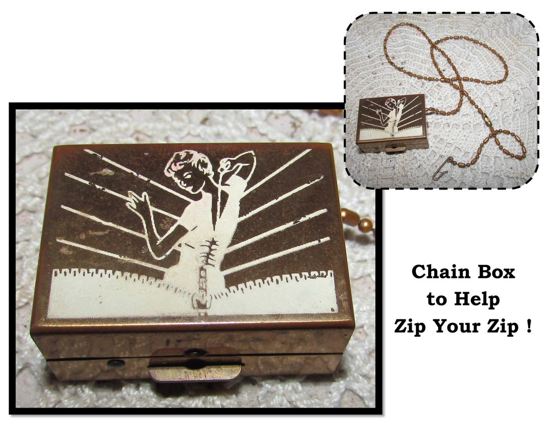 Vintage Chain Box Zipper Pull With Hook & Chain, Vanity Accessory - Etsy