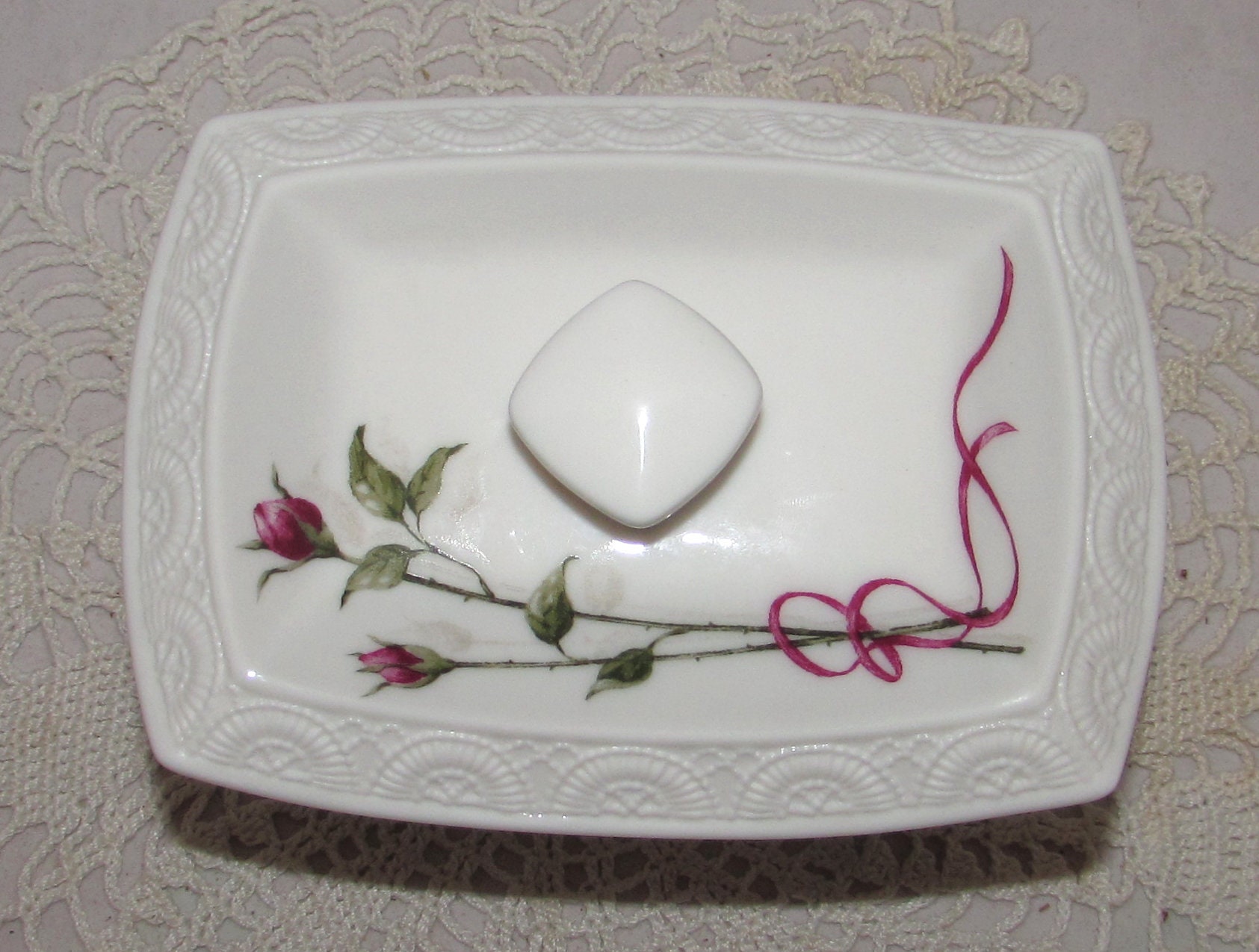 Vintage White Ceramic Rectangle Vanity Box With Asian Pagoda | Etsy