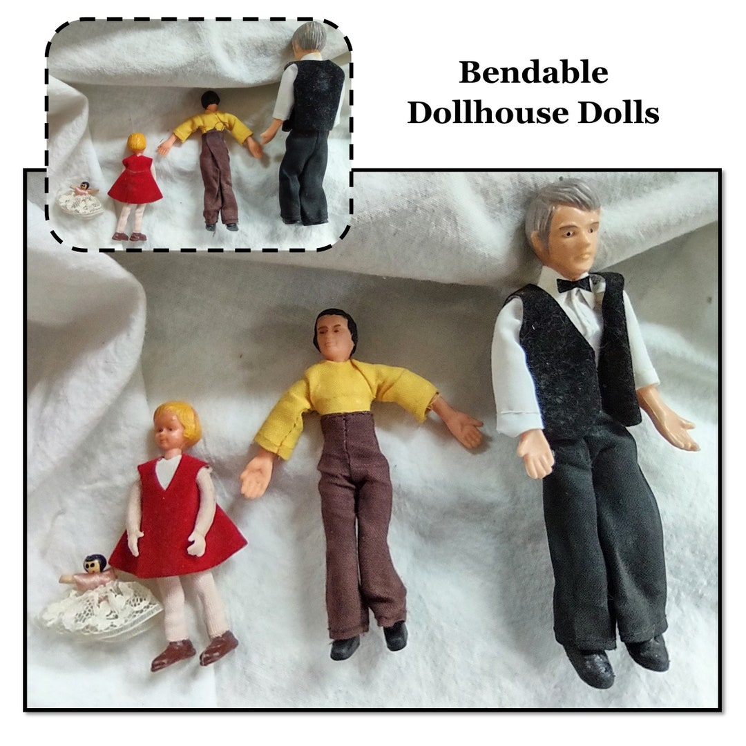 3 - Vintage Bendable Dollhouse Dolls by Caco, Girls, Boy Man & Taller ...