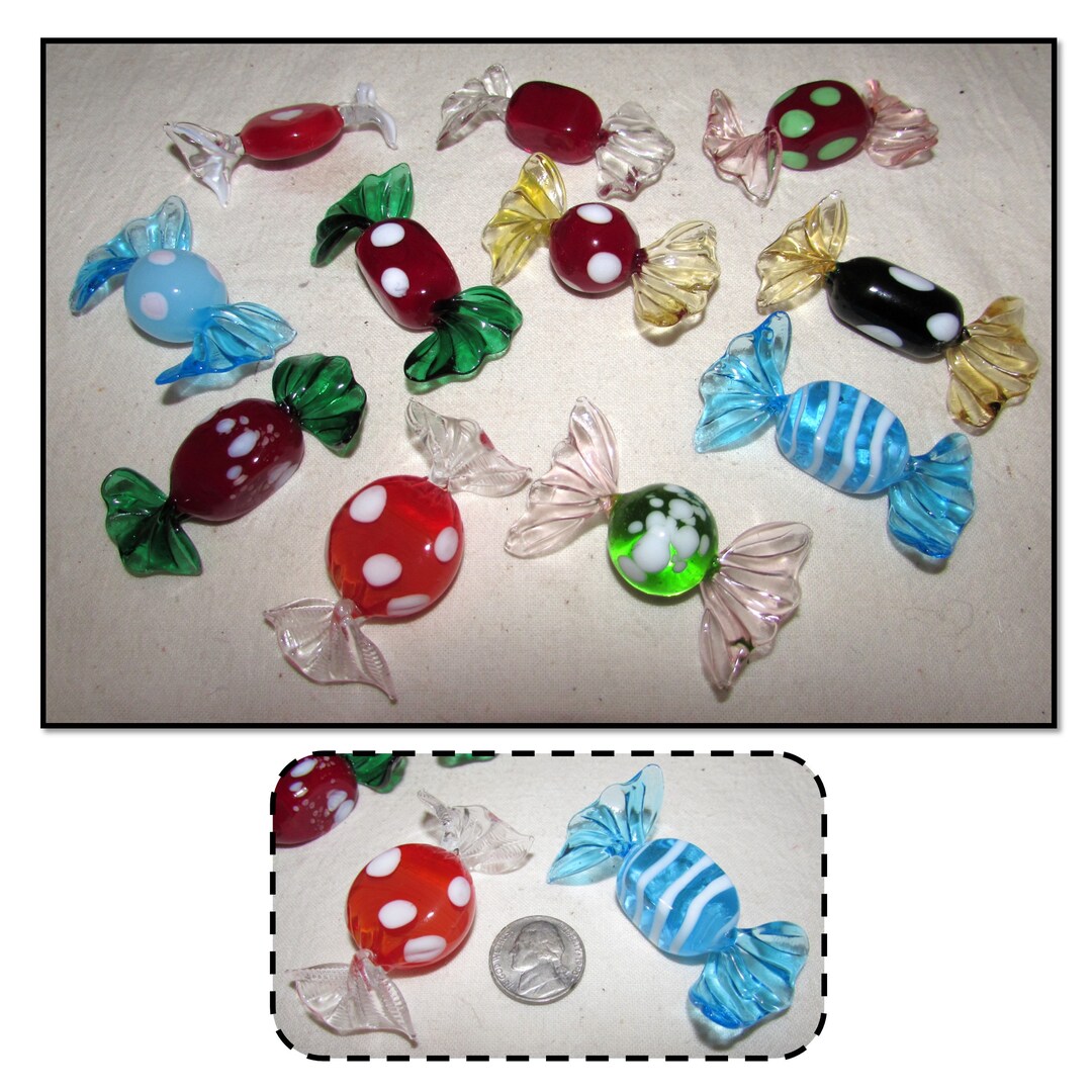 11 - Vintage Glass Lampwork Wrapped Hard Candy, Polka Dots, Stripes - Etsy