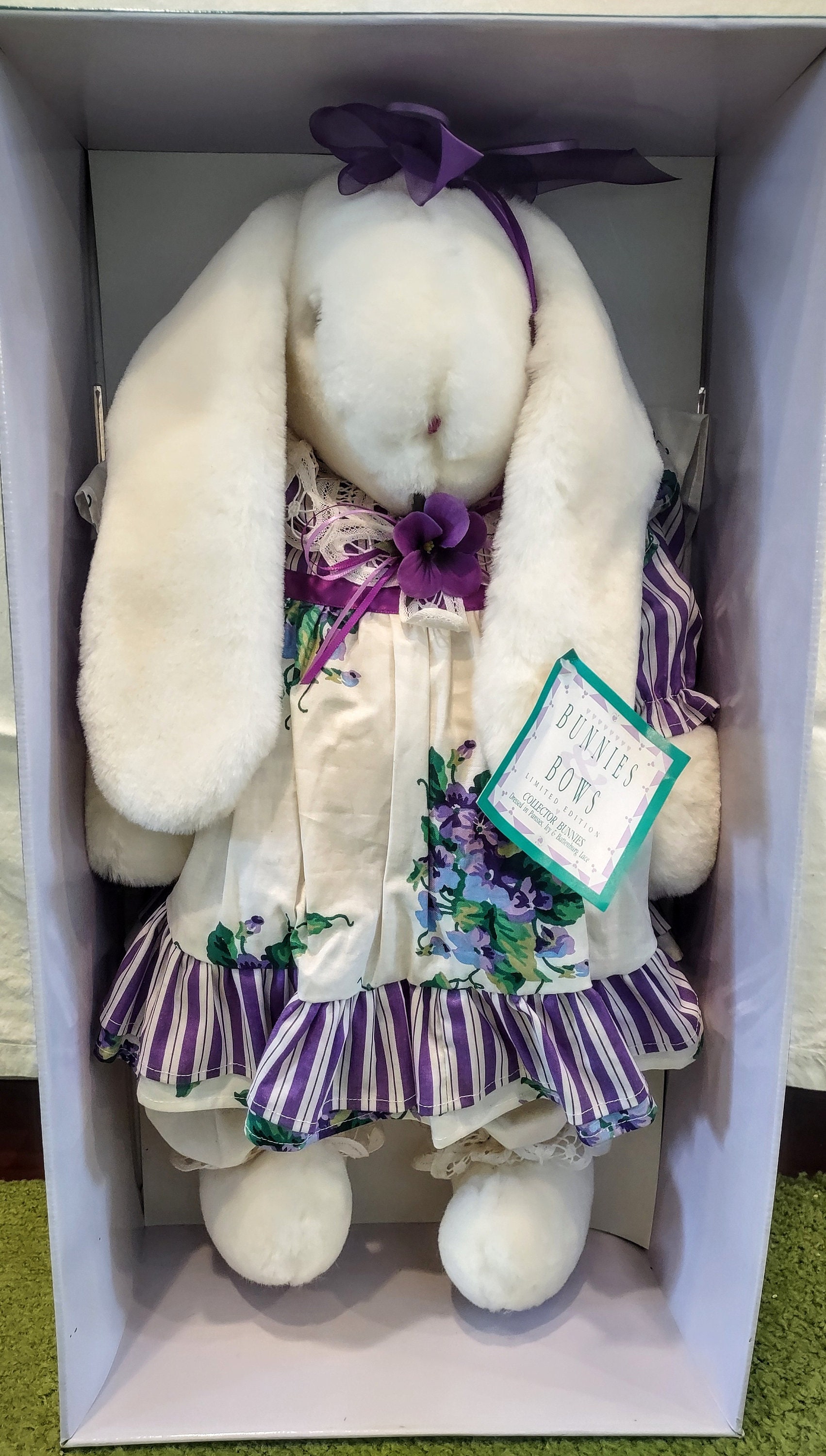 Vintage Large White Plush Bunny Rabbit in Flowered Dress W/ | Etsy