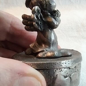 Vintage Pewter Tooth Fairy Angel Box With Rhinestone Halo W/ Flocked ...