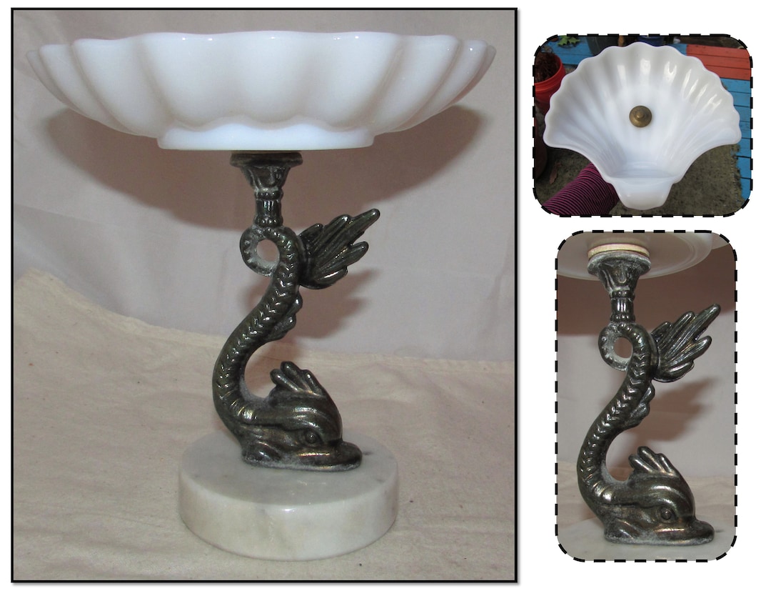 Vintage White Milk Glass Shell Shaped Soap Dish on Serpent Fish ...