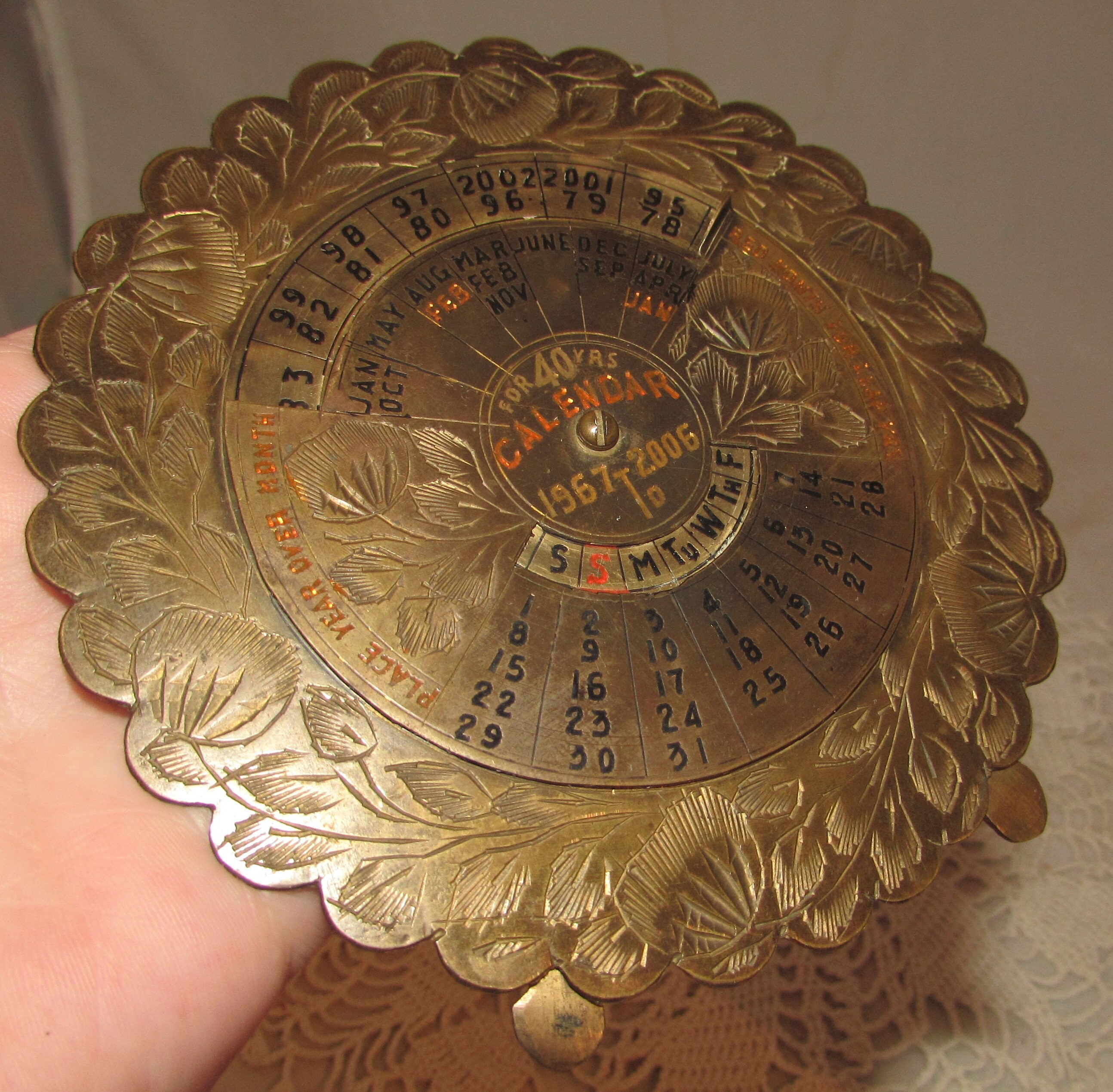 Vintage 40 Year Round Brass Perpetual Desk Calendar With Easel Stand ...