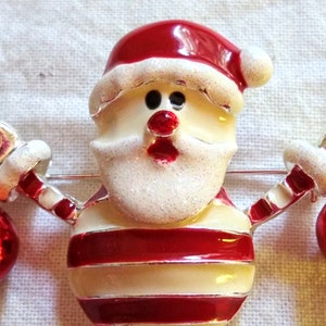 Vintage Red & White Enamel Christmas Pin Brooch, Striped Santa Claus ...