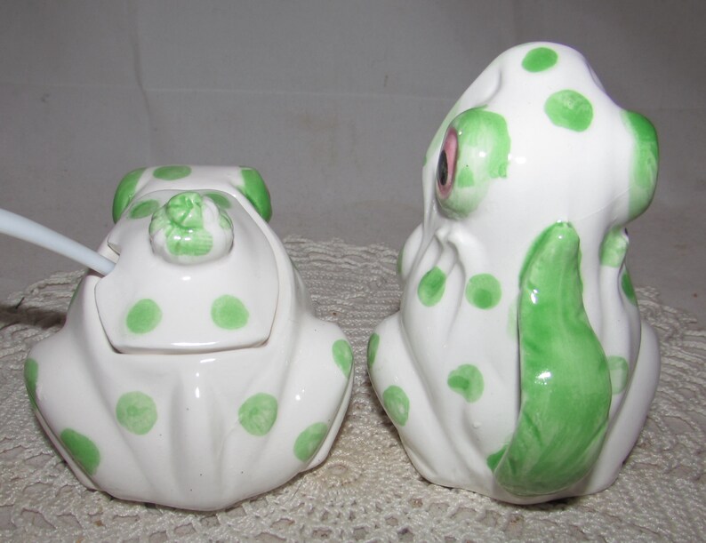 Vintage White & Green Polka Dot Frog Cream and Sugar by JS of | Etsy