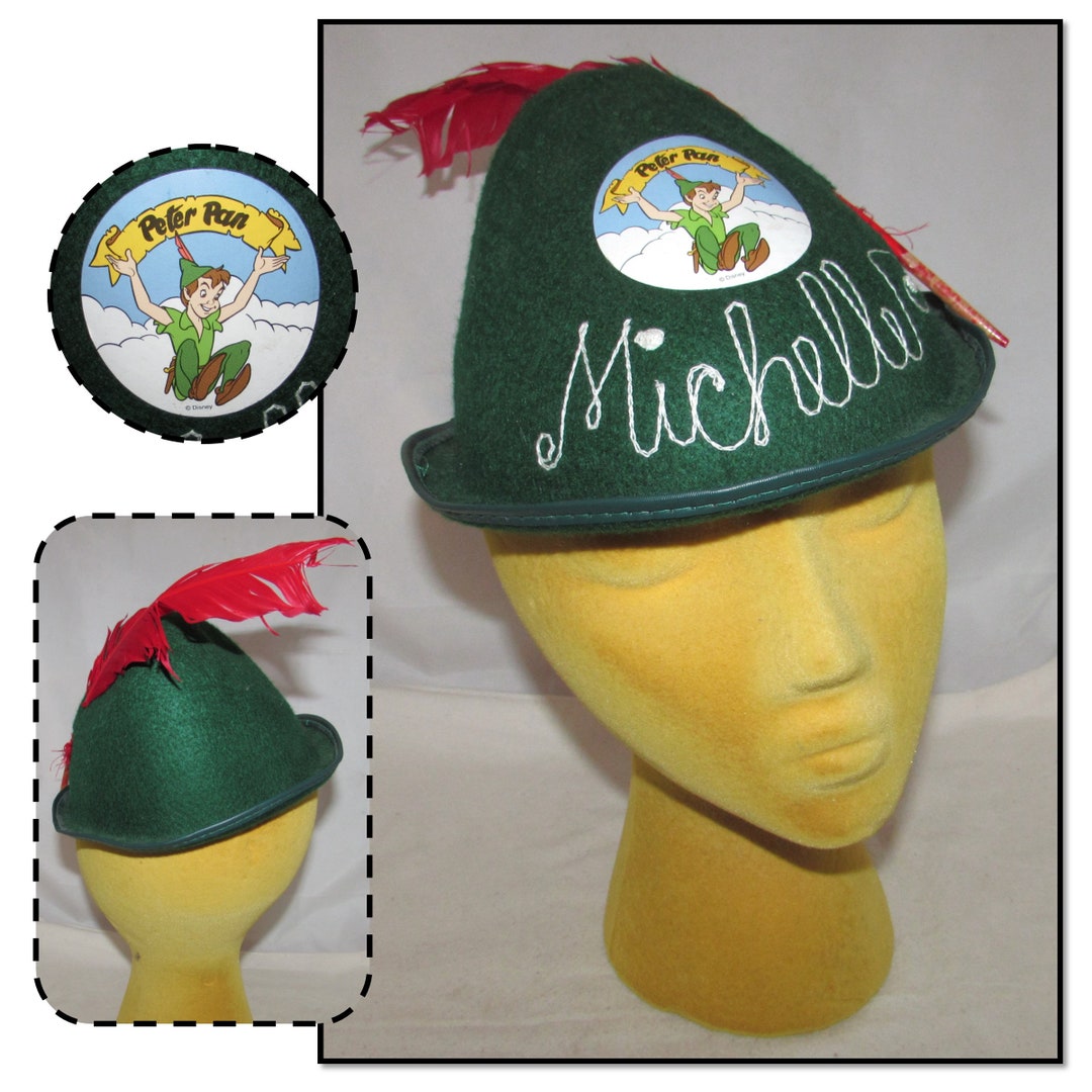 Vintage Souvenir Green Felt Peter Pan Hat Cap With Red Feather ...