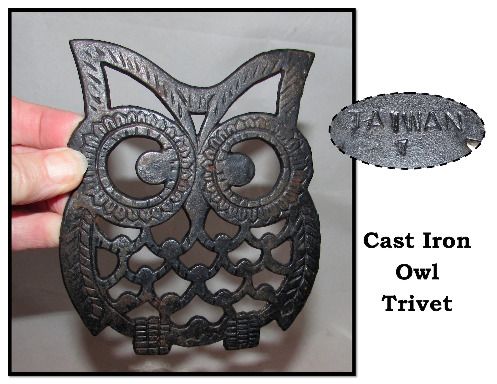 8 Vintage Black Cast Iron Owl Shaped 1 Trivet & 7 Coasters - Etsy