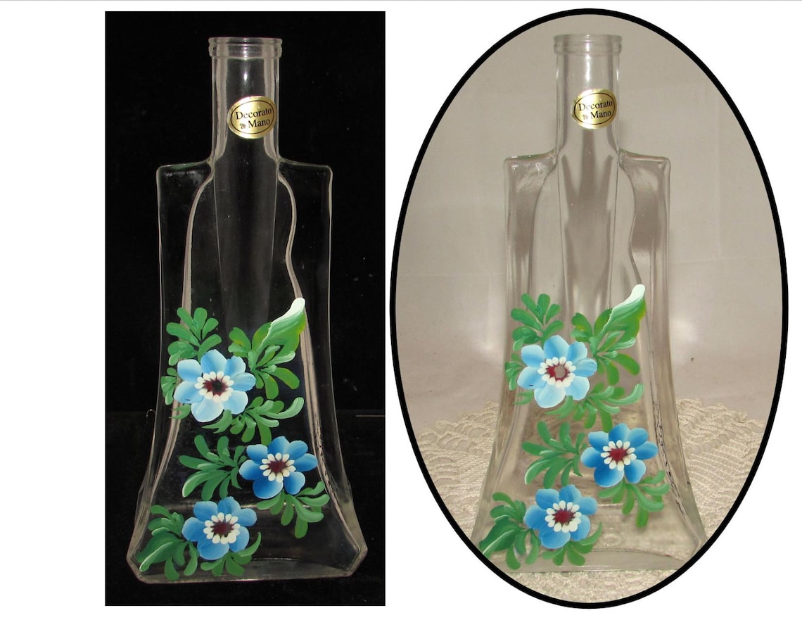 Vintage Clear Glass Italian Liquor Bottle With Handpainted - Etsy