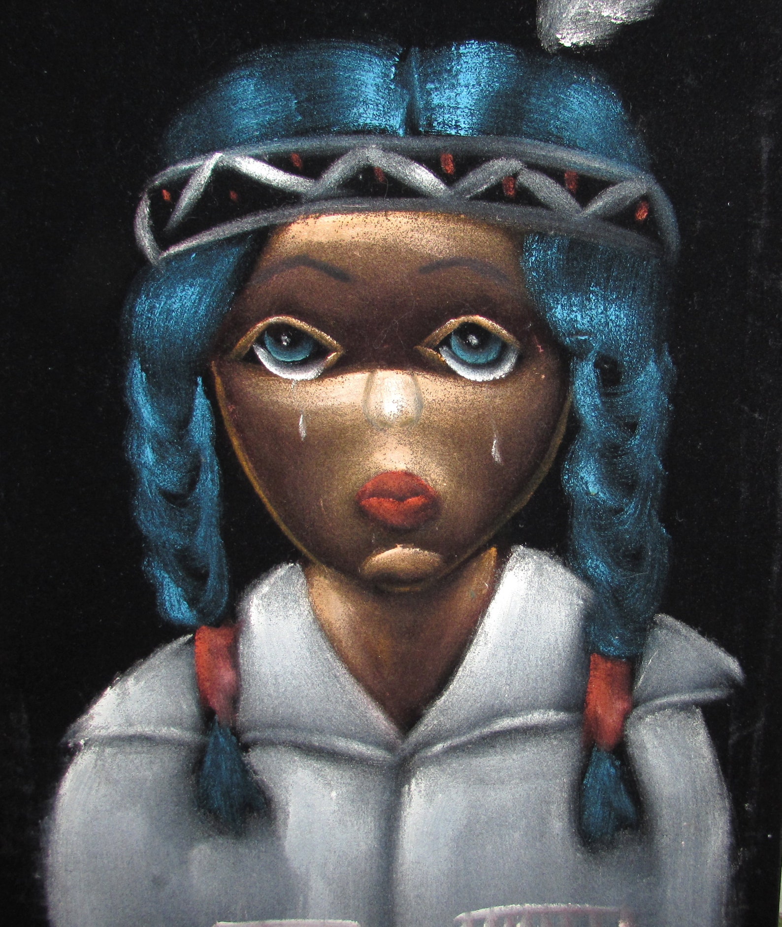 Vintage Black Velvet Painting of Crying Native American Indian Girl ...