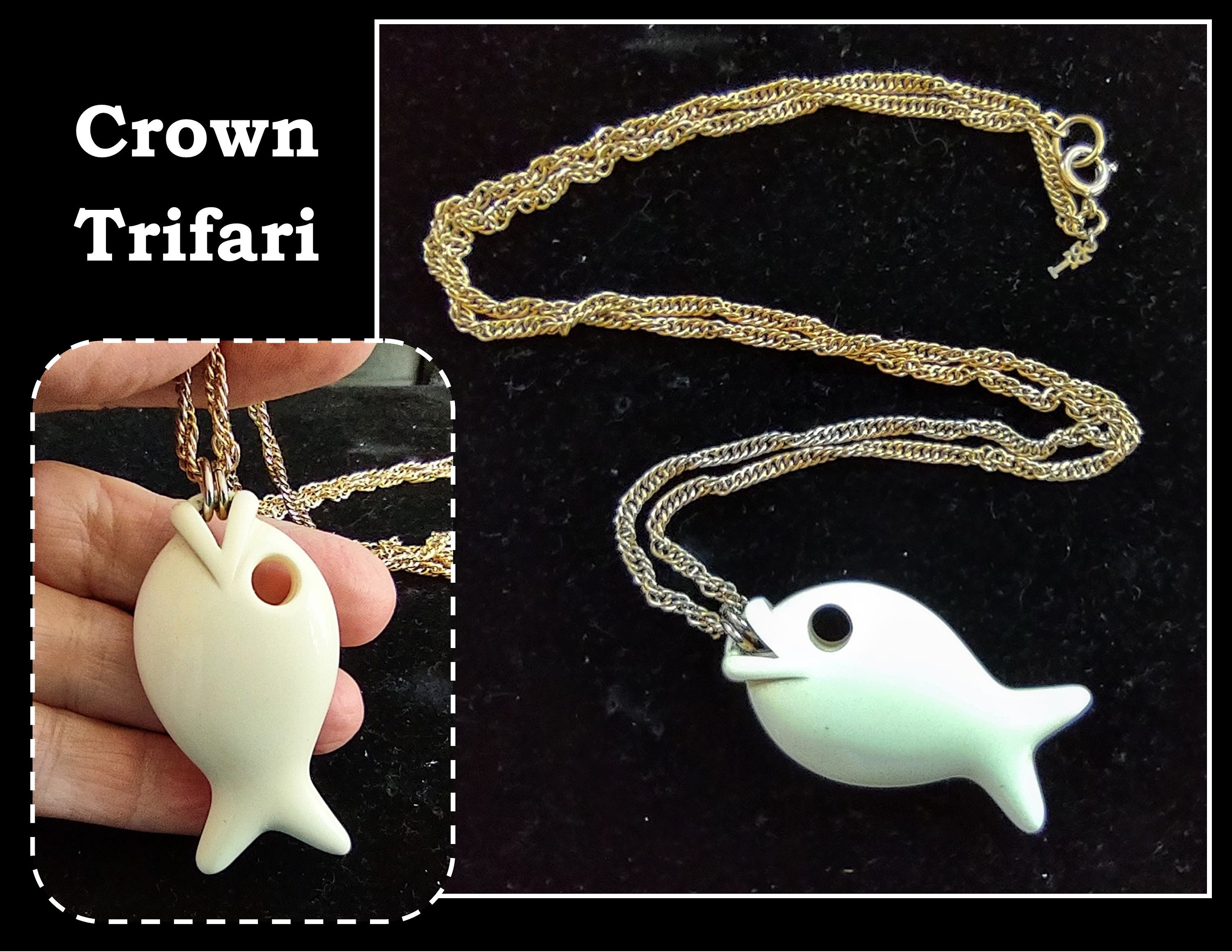 Estate Jewerly Golden Tone Large Fish Necklace. Artistic. Unique ...