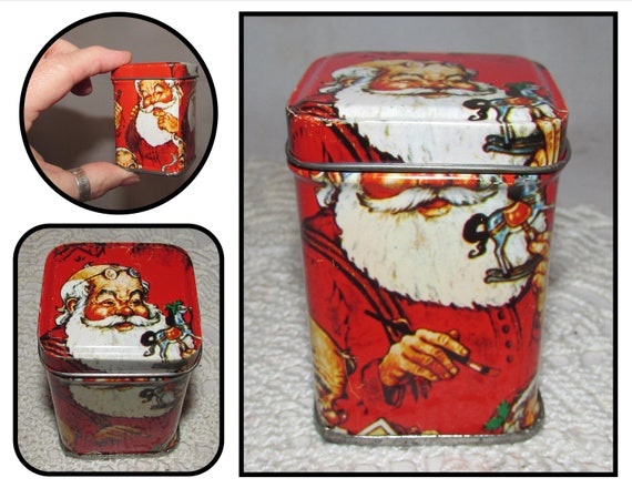 Vintage Mini Santa Claus Tin Storage Box Container - Etsy