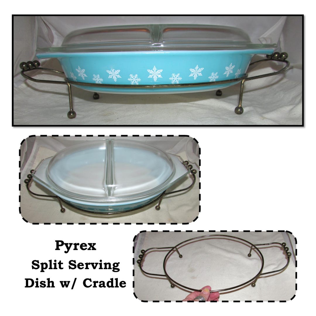 Vintage Aqua Blue W White Snowflakes Divided Pyrex Glass Oval Serving ...