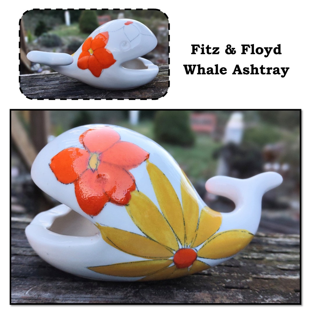 Vintage Ceramic Whale Ashtray Holder With Mod Flowers by Fitz and Floyd ...