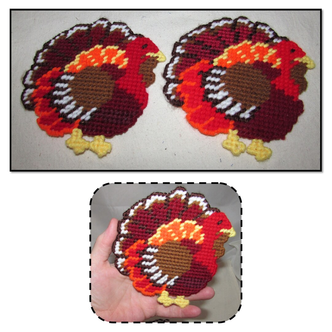2 Vintage Needlepoint Turkey Coasters - Etsy