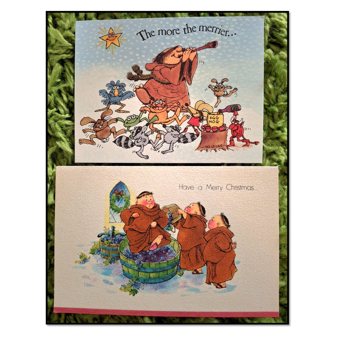 TWO - Vintage USED Christmas Cards With Cute Monks - Etsy