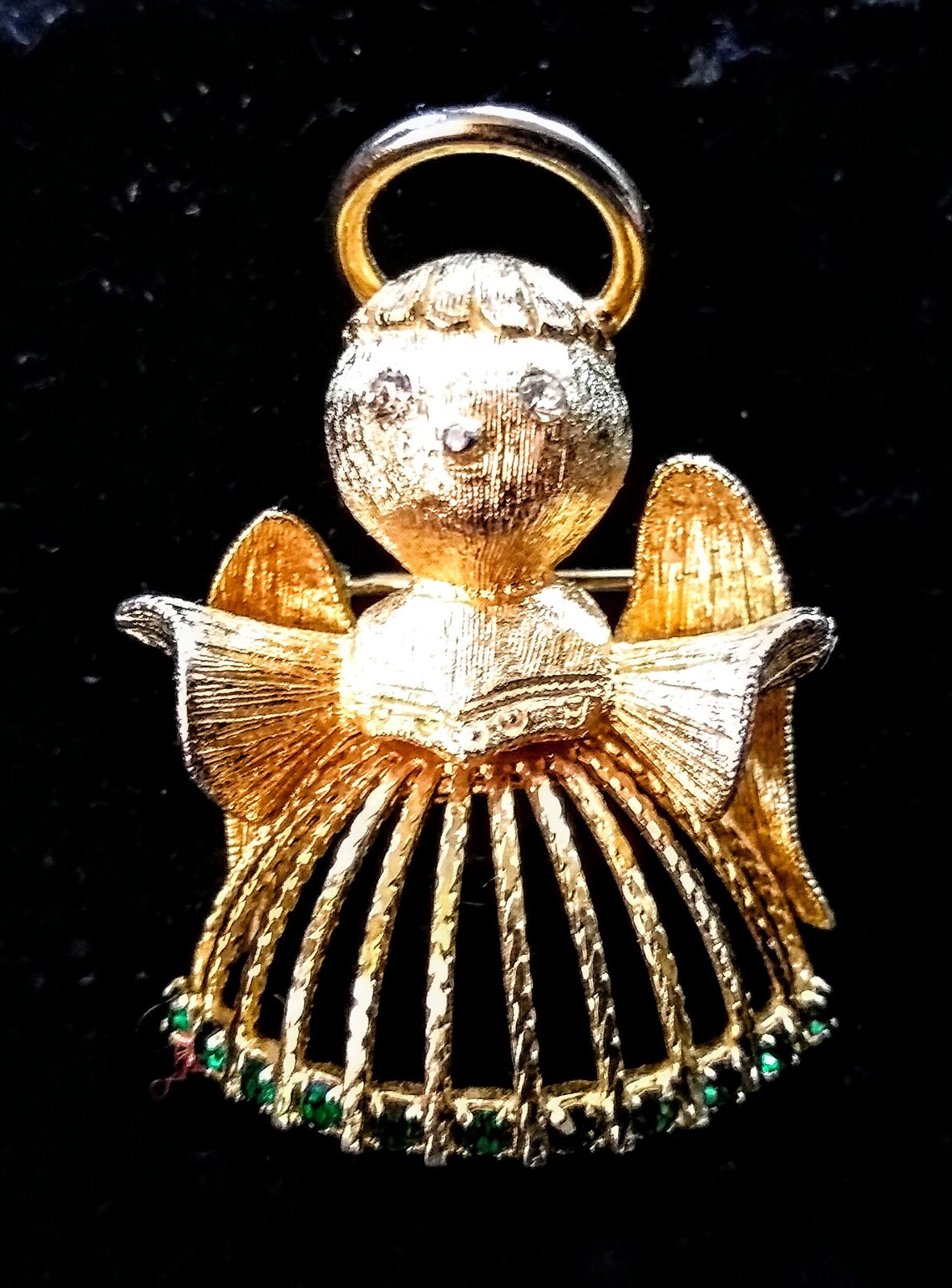 Vintage Textured Gold Tone Angel Pin Brooch W/ Green - Etsy