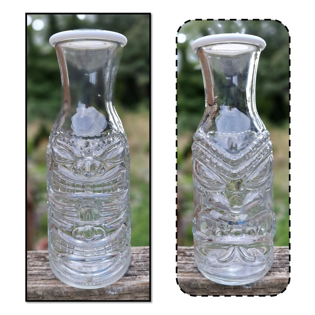 Vintage Clear Glass Tiki Decanter Bottle Jug Carafe W/ Lid - Etsy