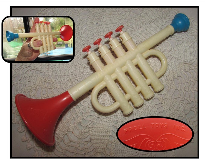 Vintage Plastic Toy Trumpet by Proll Toys, Childs Toy Horn, Red White ...