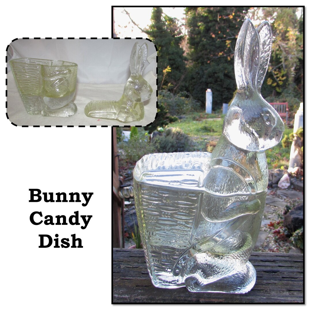 Vintage Large Glass Bunny Rabbit Candy Dish Container, Carrying a ...