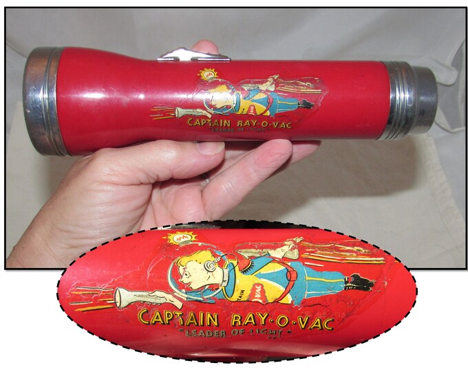 Vintage Red Metal Captain Ray-o-vac Flashlight, Leader of Light, WORKS ...