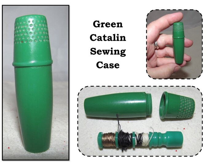 Antique Green Bakelite Catalin Needle & Thread Holder Tube With Thimble ...