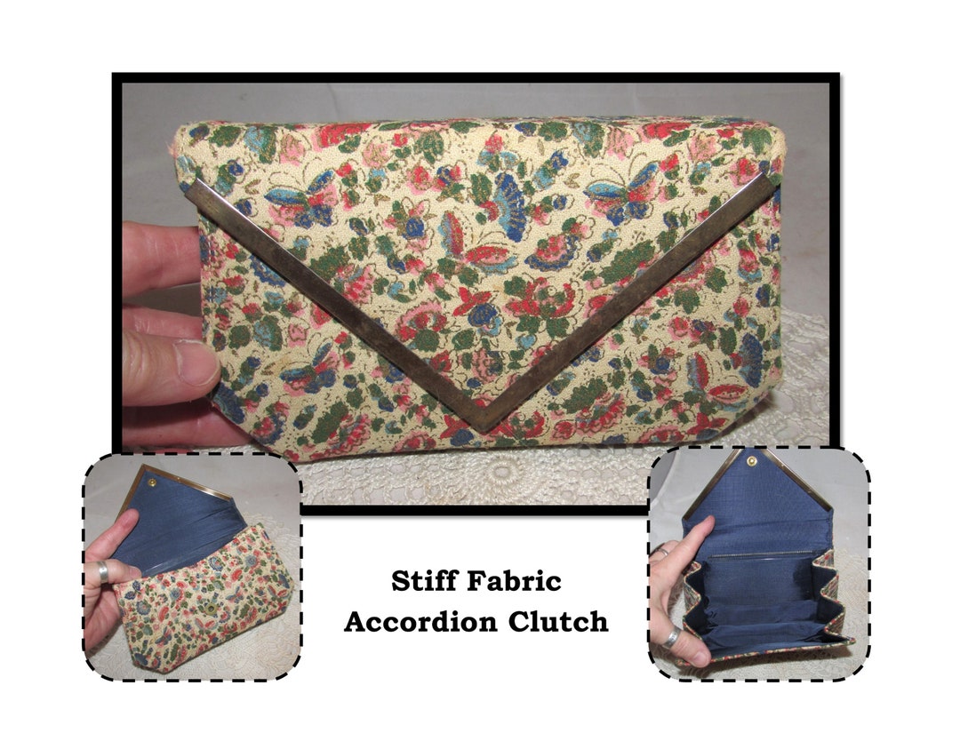 Vintage Stiff Fabric Accordion Clutch Purse W/ Snap Closure, Comb ...