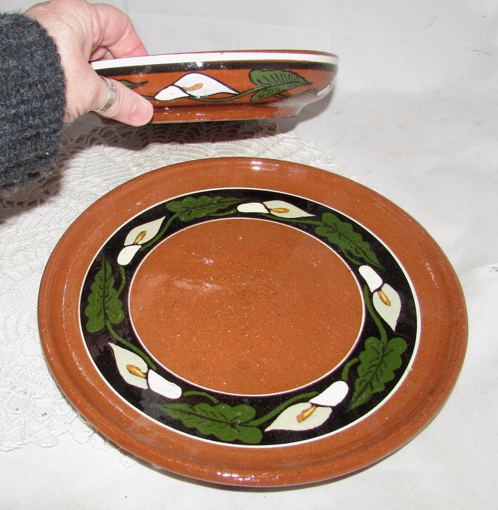 Vintage Handmade and Painted Red Clay Earthenware Plate & Bowl | Etsy
