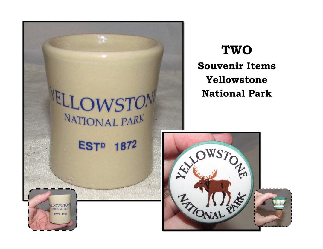 2 - Vintage Souvenirs Yellowstone National Park, Toothpick Holder Crock ...