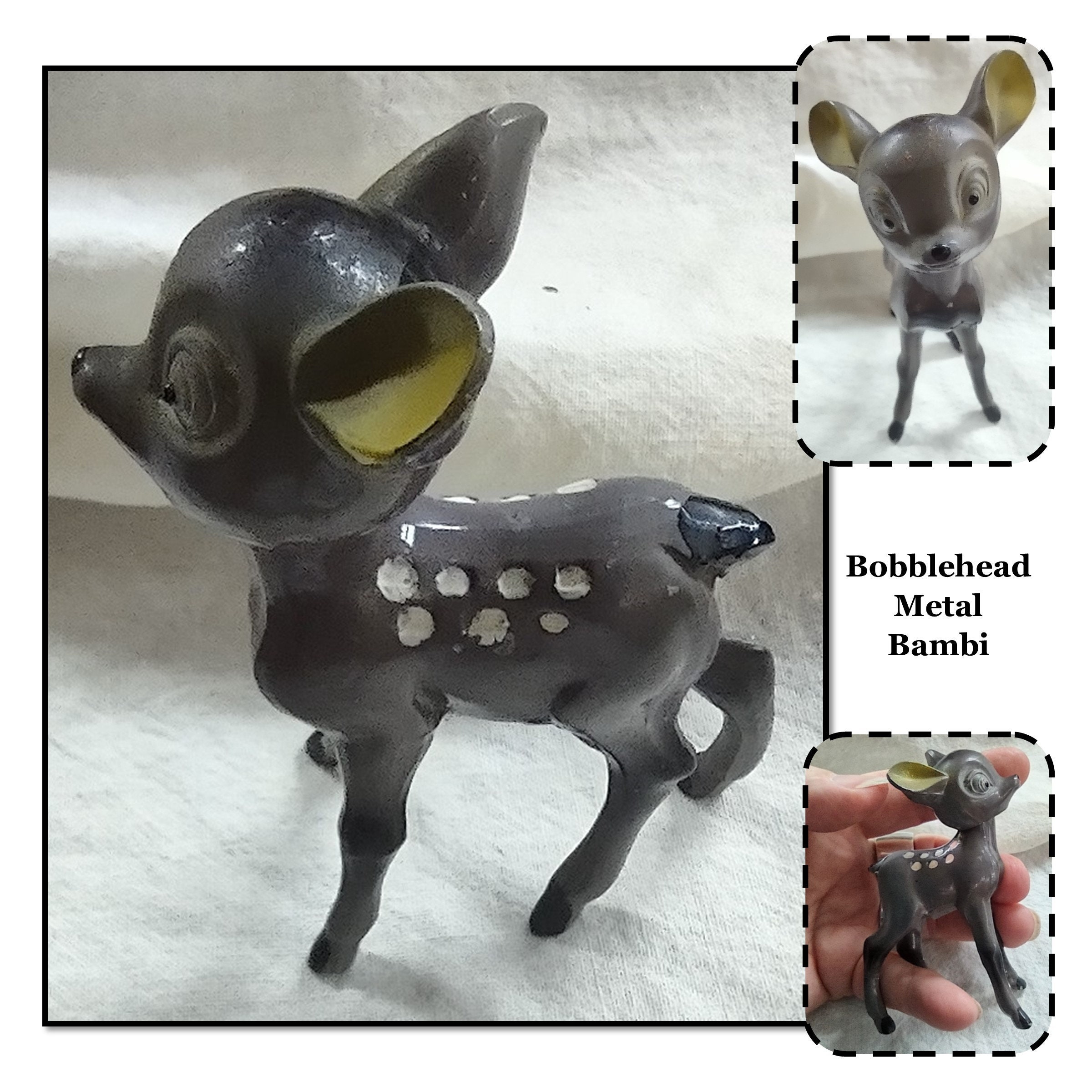 Vintage Painted Metal Bambi Fawn Deer Figurine With Bobblehead, Japan ...