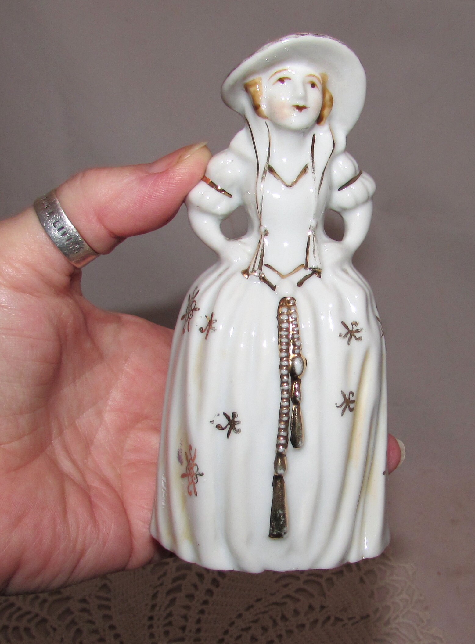 Vintage Porcelain Bell Period Lady in Long White Dress Japan | Etsy