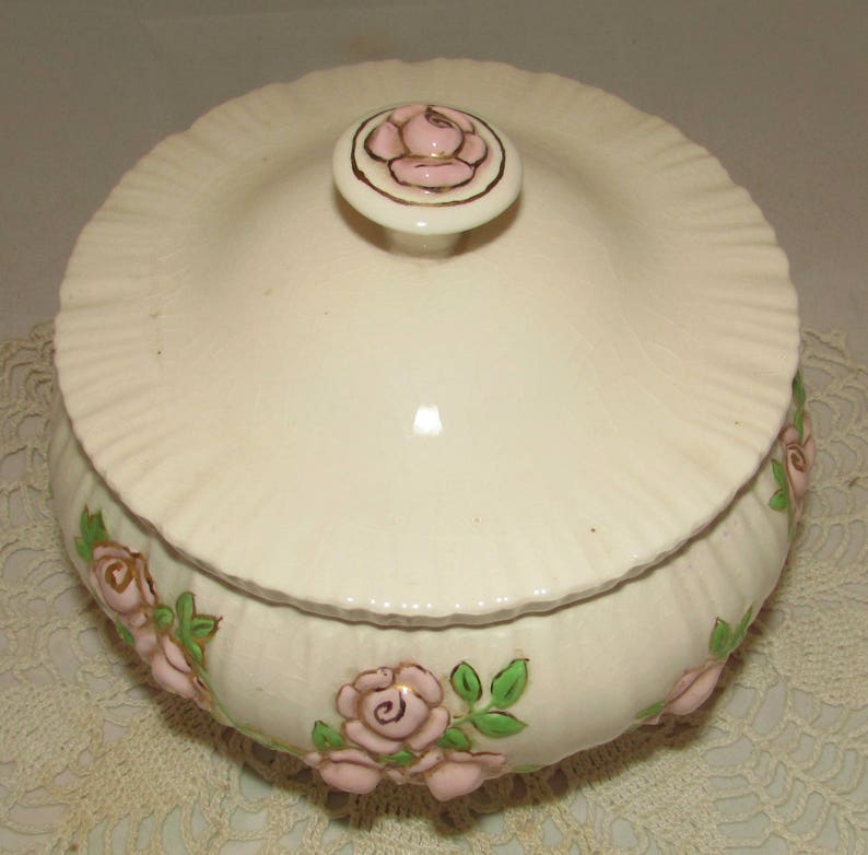 Vintage Ceramic Footed Biscuit Jar Dish With Lid Embossed | Etsy