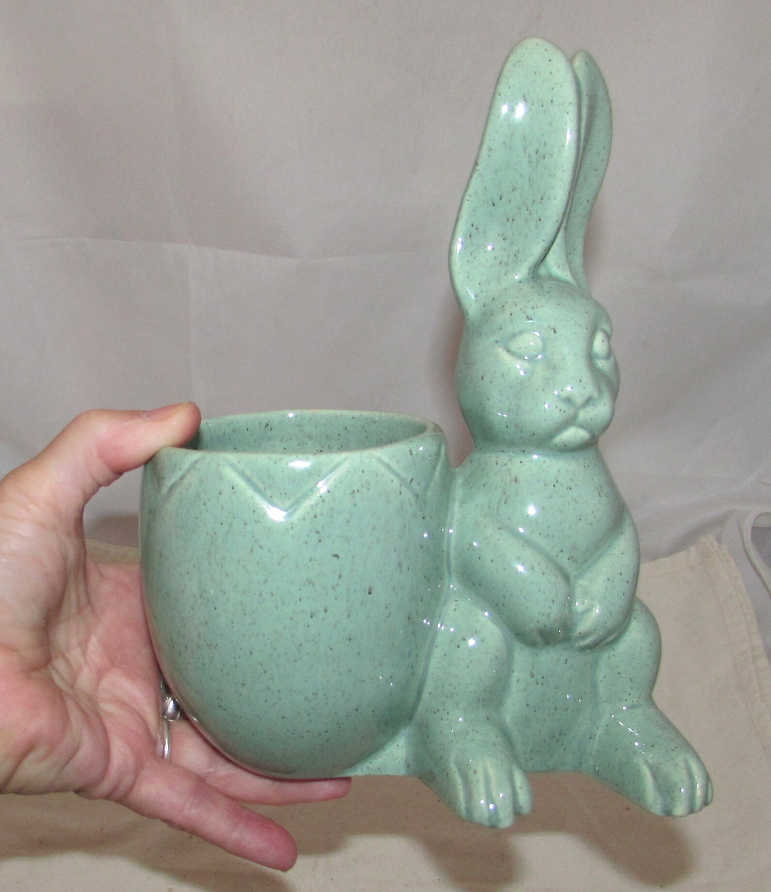 Vintage Speckled Celadon Green Ceramic Bunny Rabbit Planter by - Etsy