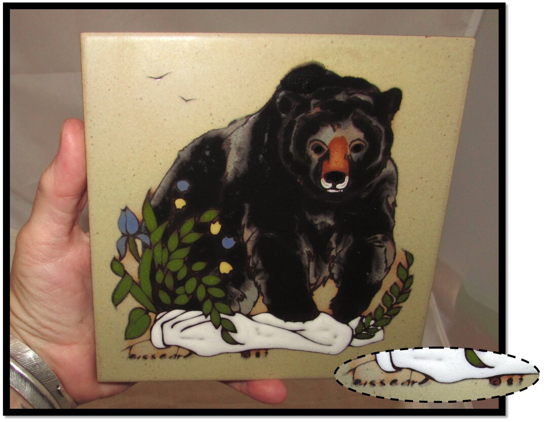 Vintage 1983 Ceramic Tile Trivet or Wall Plaque, Black Bear by Cleo ...