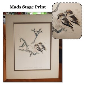 Vintage SIGNED Print by Mads Stage, Danish Artist, Hawfinch Birds on ...