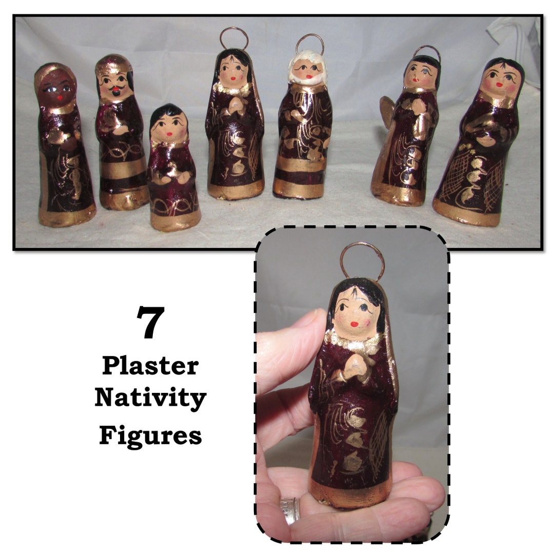 LOT of 7 - Vintage Handmade Mexican Plaster Nativity Figurines, 2 ...