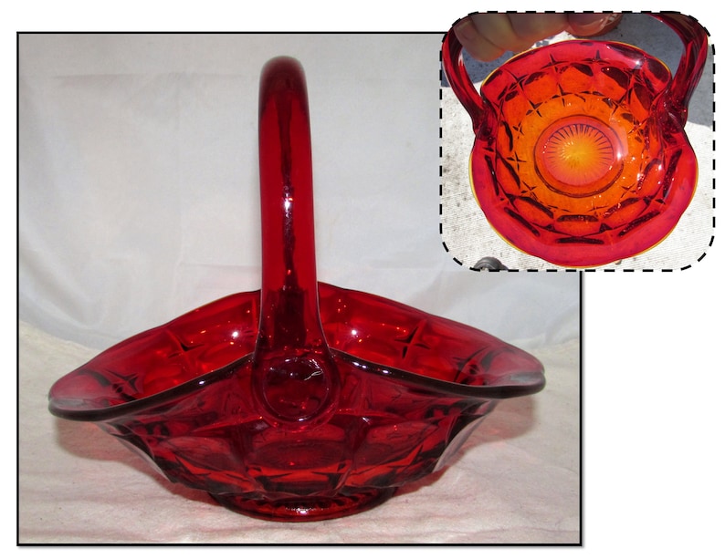 Vintage Red Amberina Glass Basket With Red Handle, Tiara Sunset ...