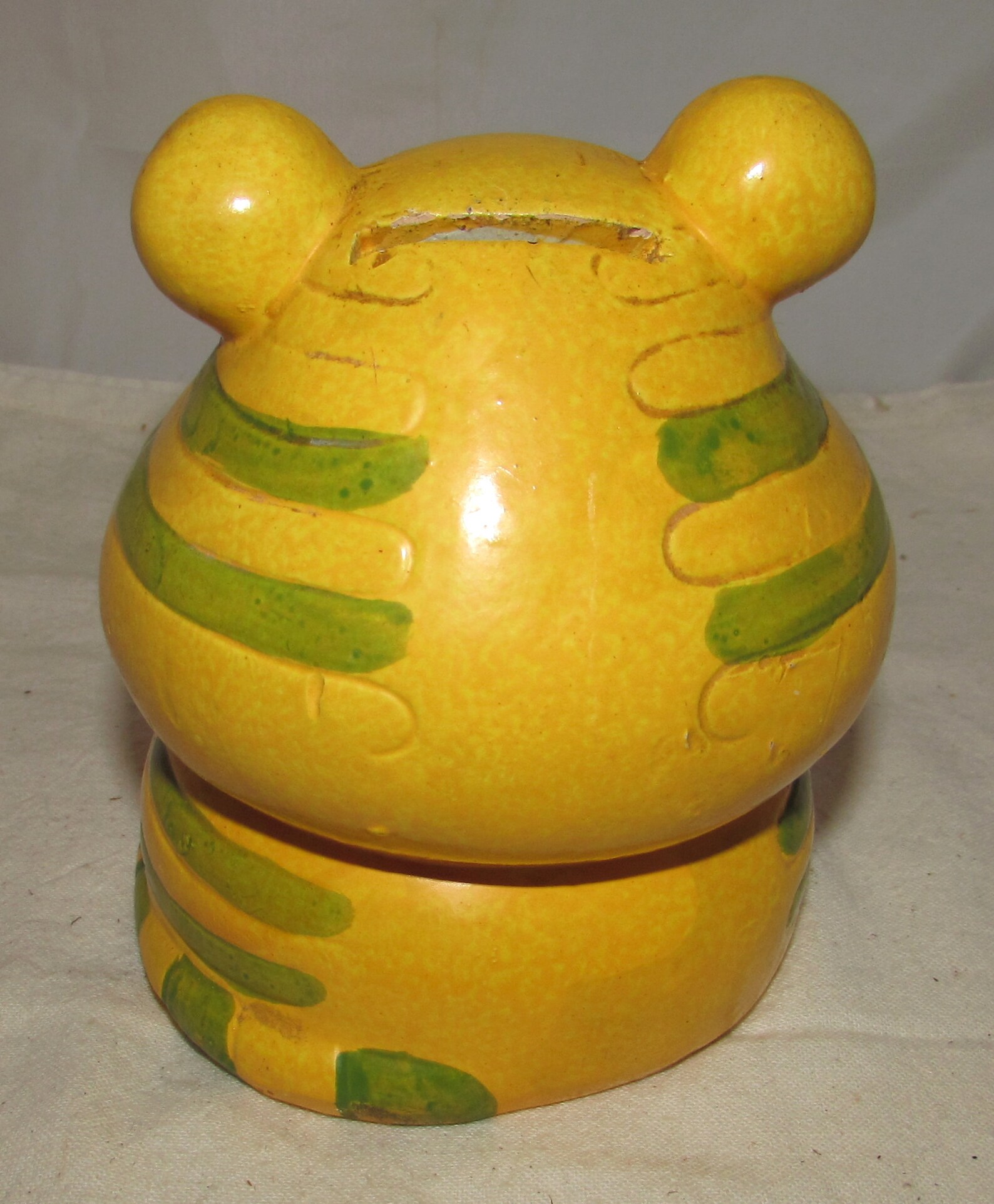 Vintage Yellow Chalkware Coin Bank, Tiger With Green Stripes - Etsy