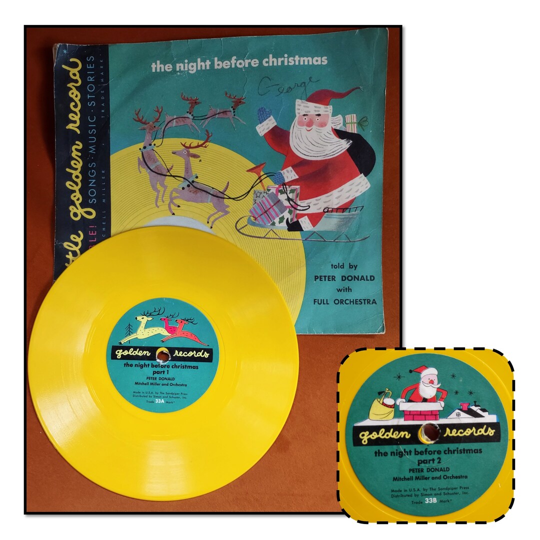 Vintage Children's Yellow Vinyl Record, the Night Before Christmas, A ...