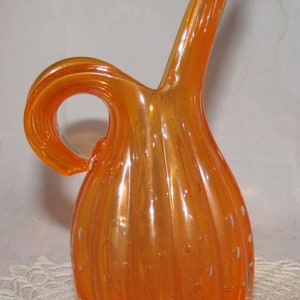 Vintage Murano Bright Orange Glass Pitcher Vase With Controlled Bubbles ...