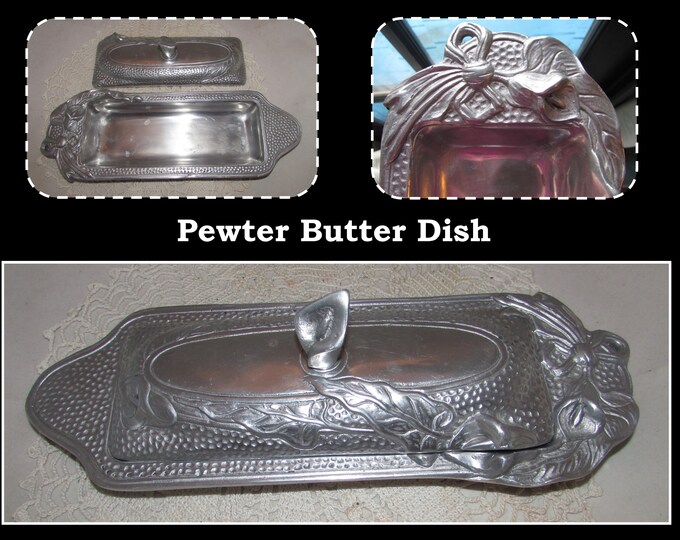 Vintage Long Pewter Butter Dish W/ Lid, Raised Lily Flowers - Etsy