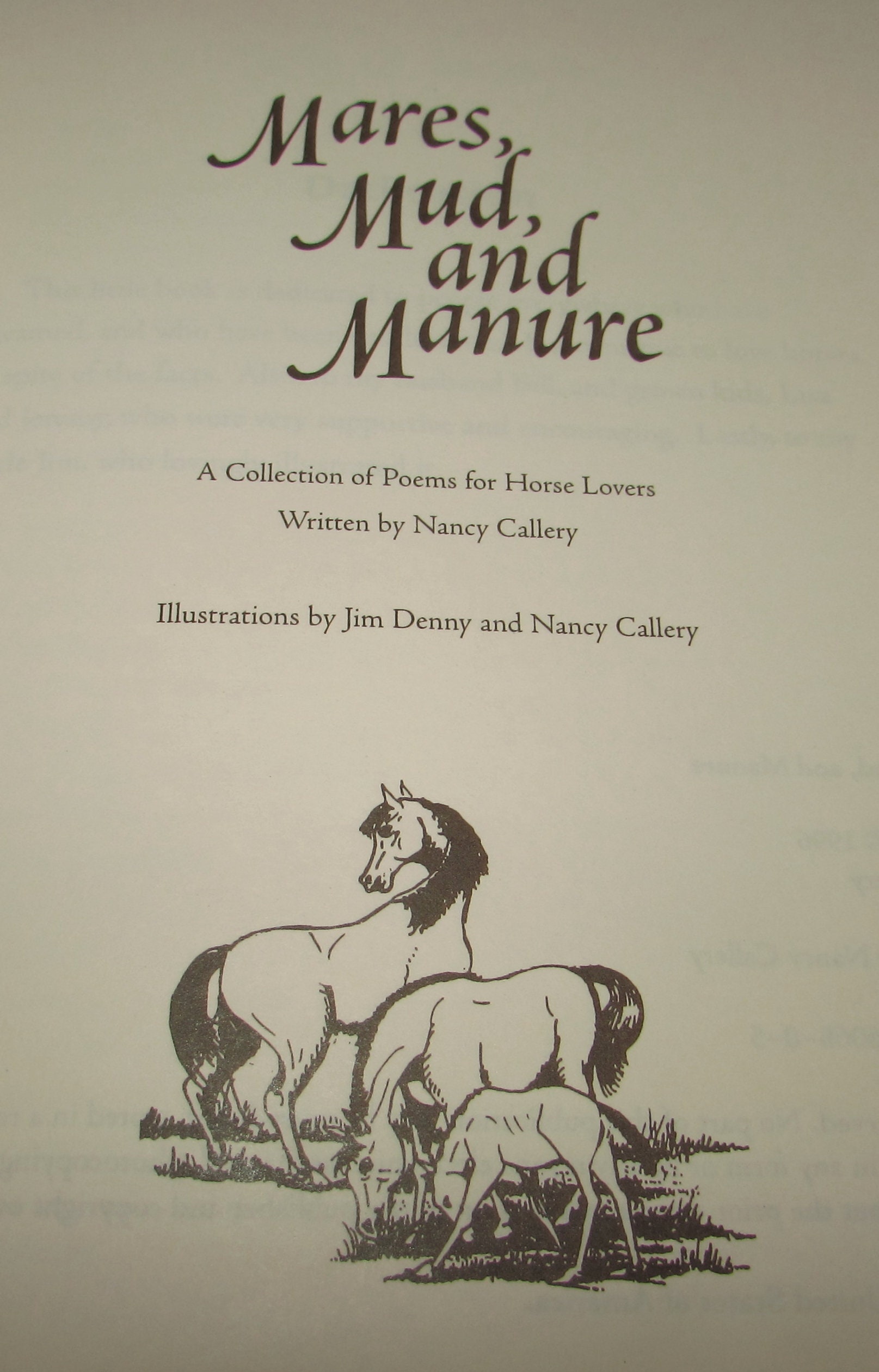 Vintage 1996 Hardcover Book, Mares, Mud and Manure by Nancy Callery - Etsy